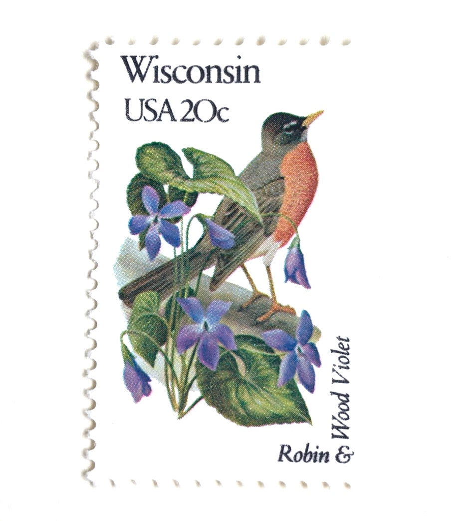 10 Wisconsin Vintage Postage Stamps Unused Robin Wisconsin State Bird ...