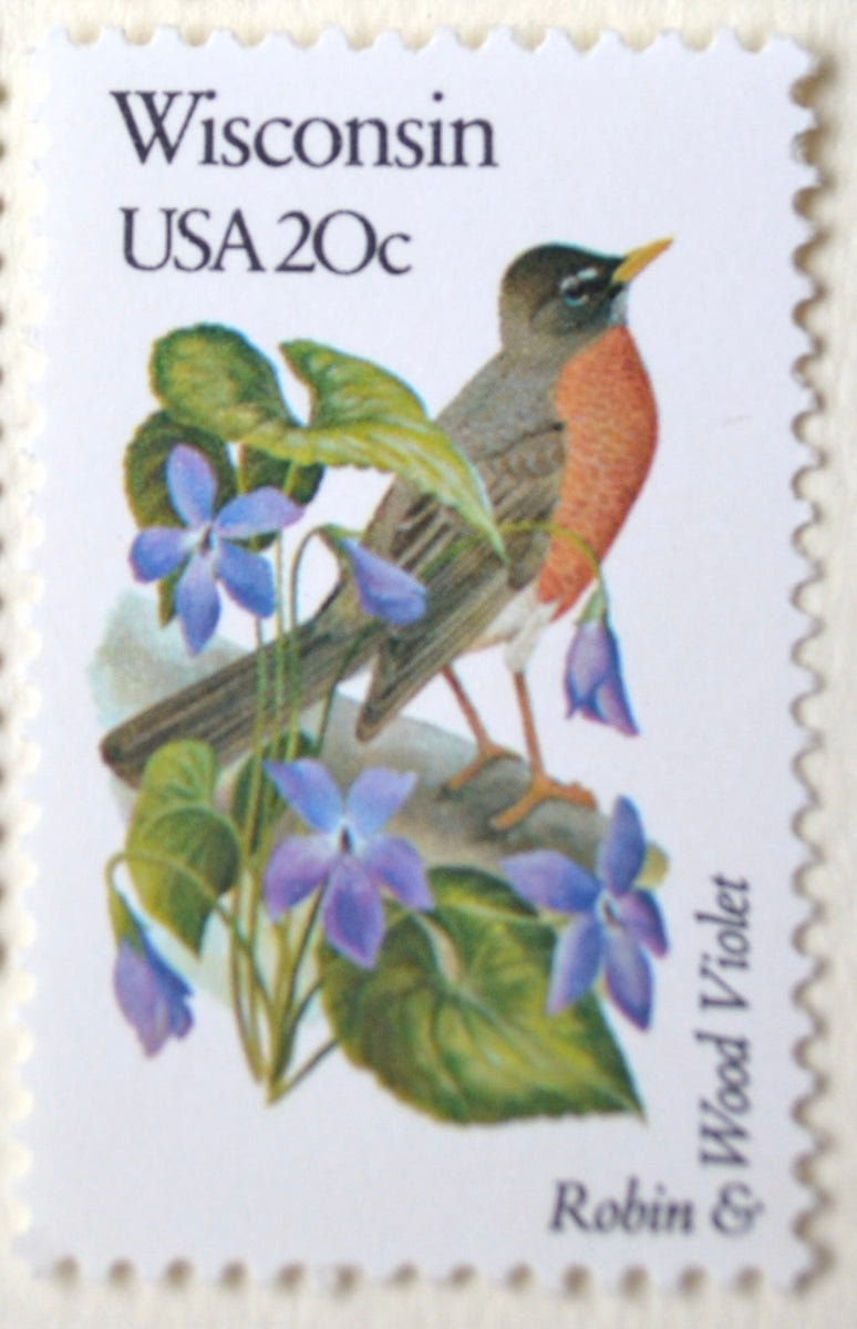 10 Wisconsin Vintage Postage Stamps Unused Robin Wisconsin State Bird ...