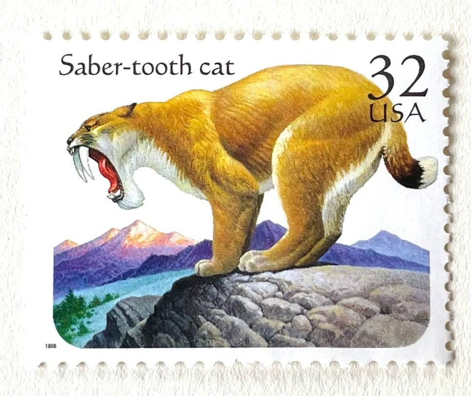 10 Sabor-Tooth Tiger Stamps Unused Prehistoric Cat Vintage Postage for ...
