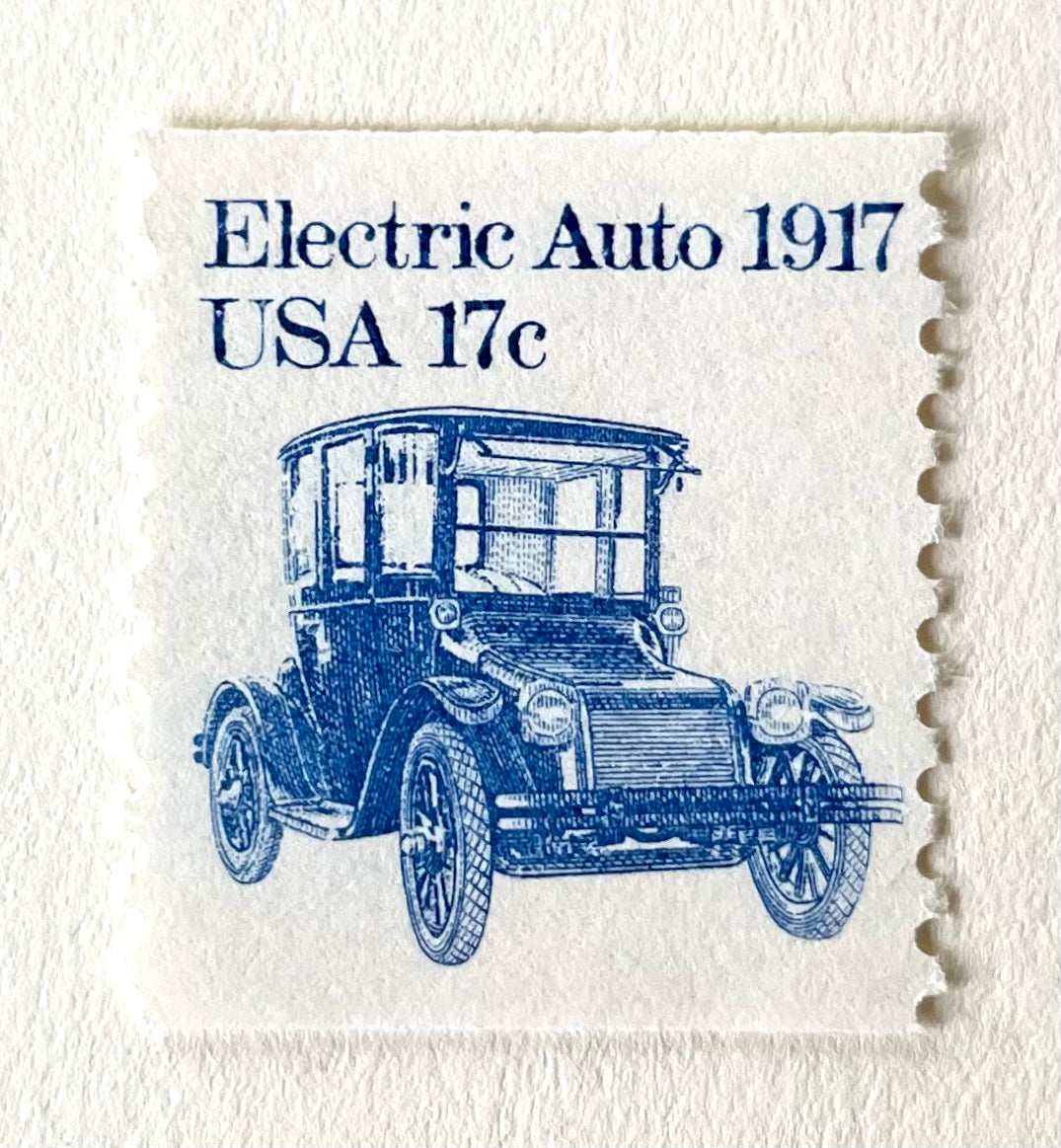 10 Electric Car Postage Stamps Vintage Blue Automobile Stamps for Mail ...