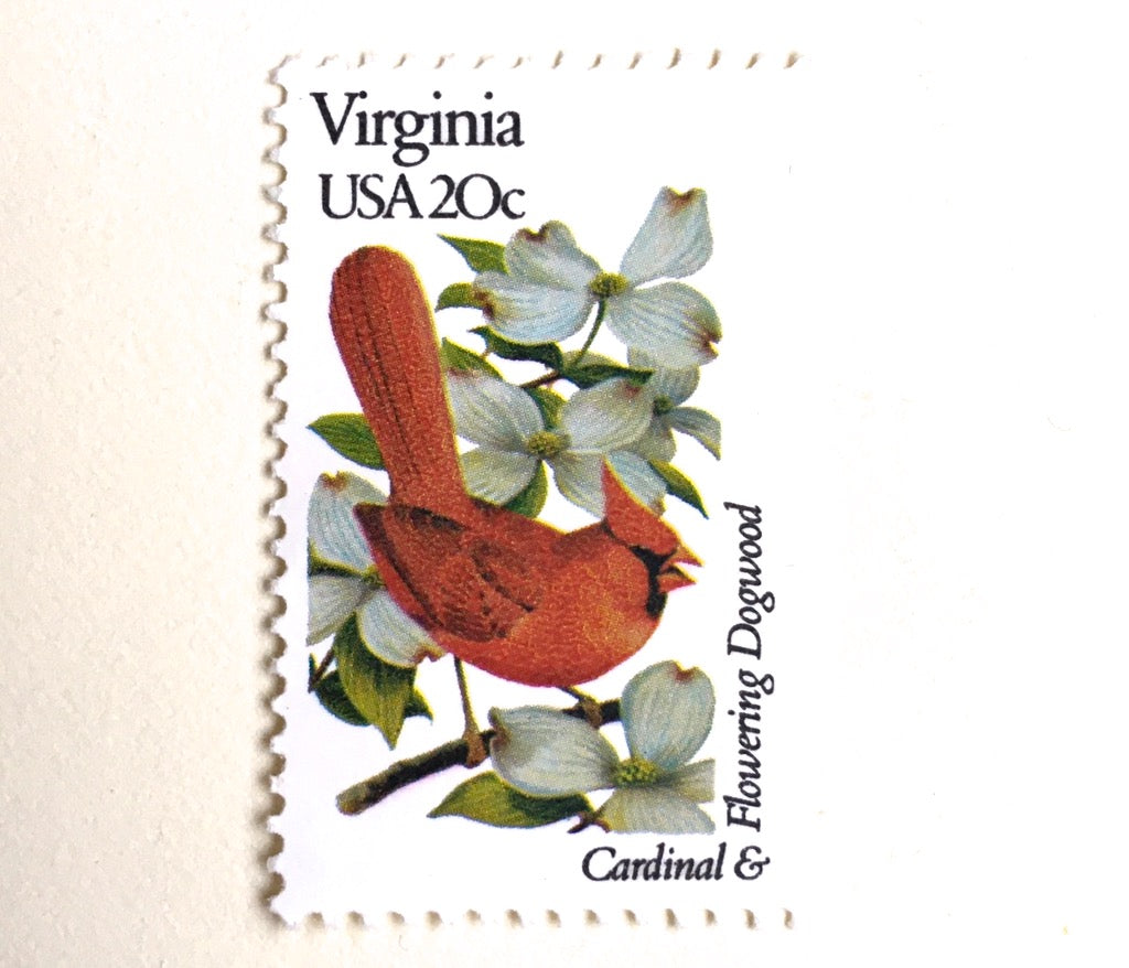 10 Virginia Cardinal and Dogwood Postage Stamps / Vintage Cardinal & F ...
