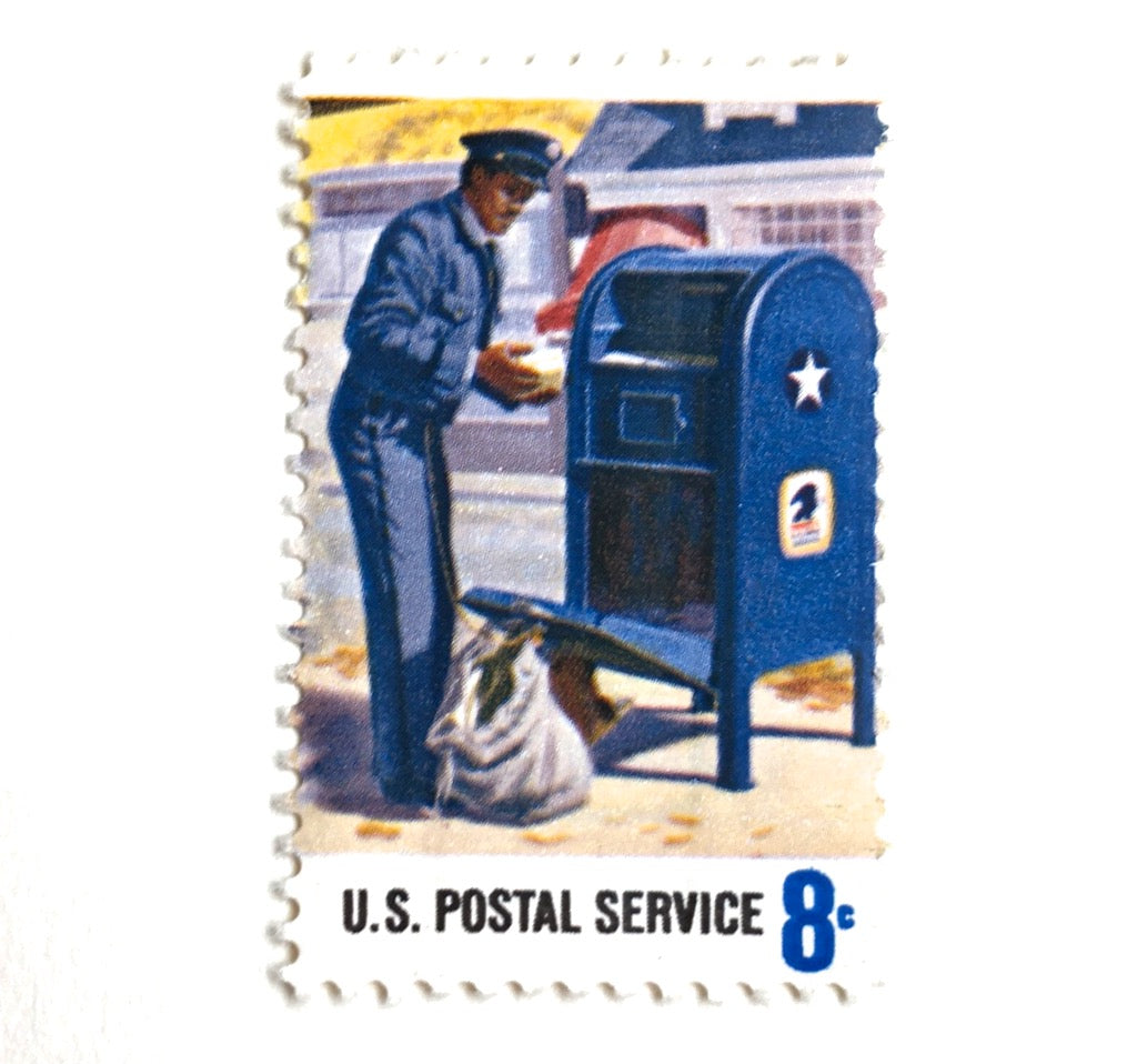 10 Mail Man Stamps Vintage Blue Mailbox Letter Carrier Postal Service ...