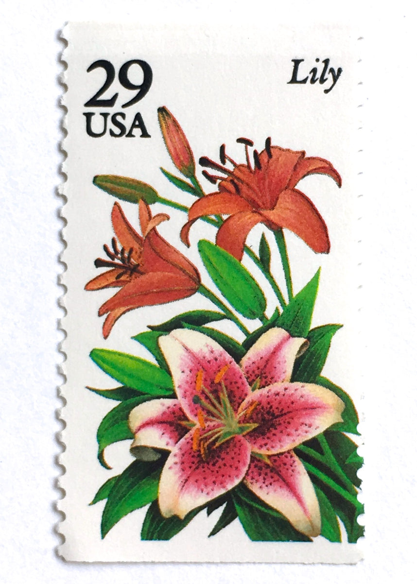 10 Vintage Lily Flower Stamps Unused Pink Postage Mailing – Edelweiss Post