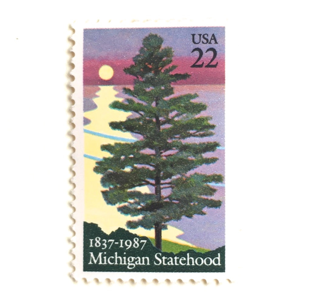 10 Michigan Pine Tree Vintage Postage Stamps Michigan State Tree White ...
