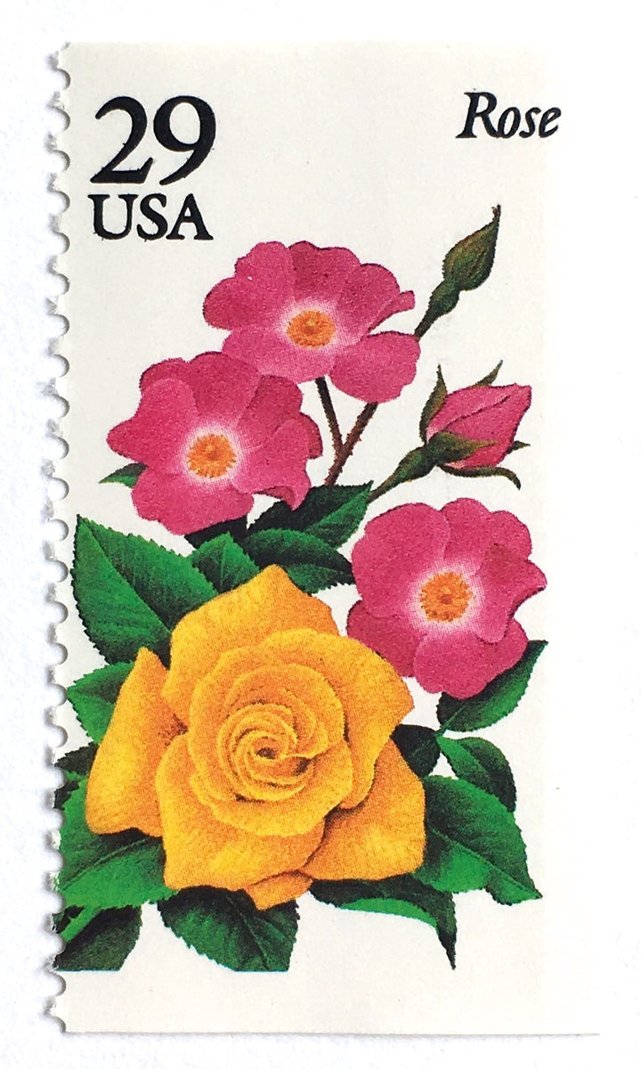 10 Vintage Rose Postage Stamps Unused Pink and Yellow Garden Flowers F ...
