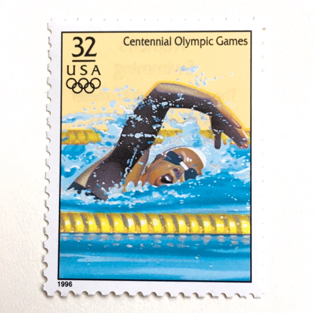 10 Swimming Stamps Unused Vintage Summer Olympics Postage for Mailing ...
