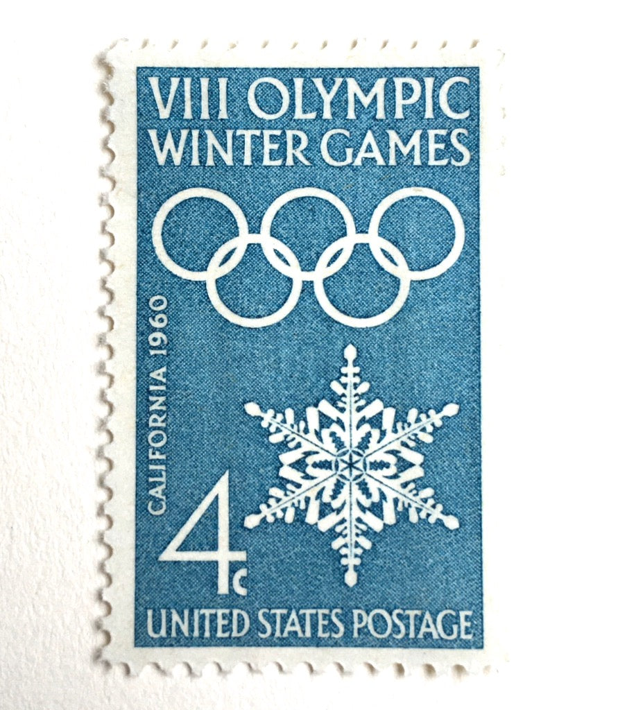 10 Snowflake Postage Stamps Vintage Blue 1960s Winter Olympics Snowfla ...