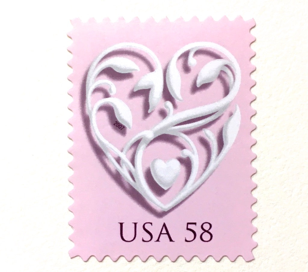 10 Pink Heart Stamps 58 Cent Vintage Pink Love Postage Pink Botanical ...