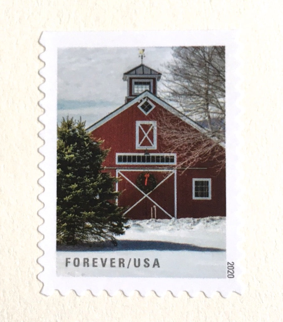 10 Red Barn Forever Stamps Winter Farm Holiday Postage Stamps for Mail ...