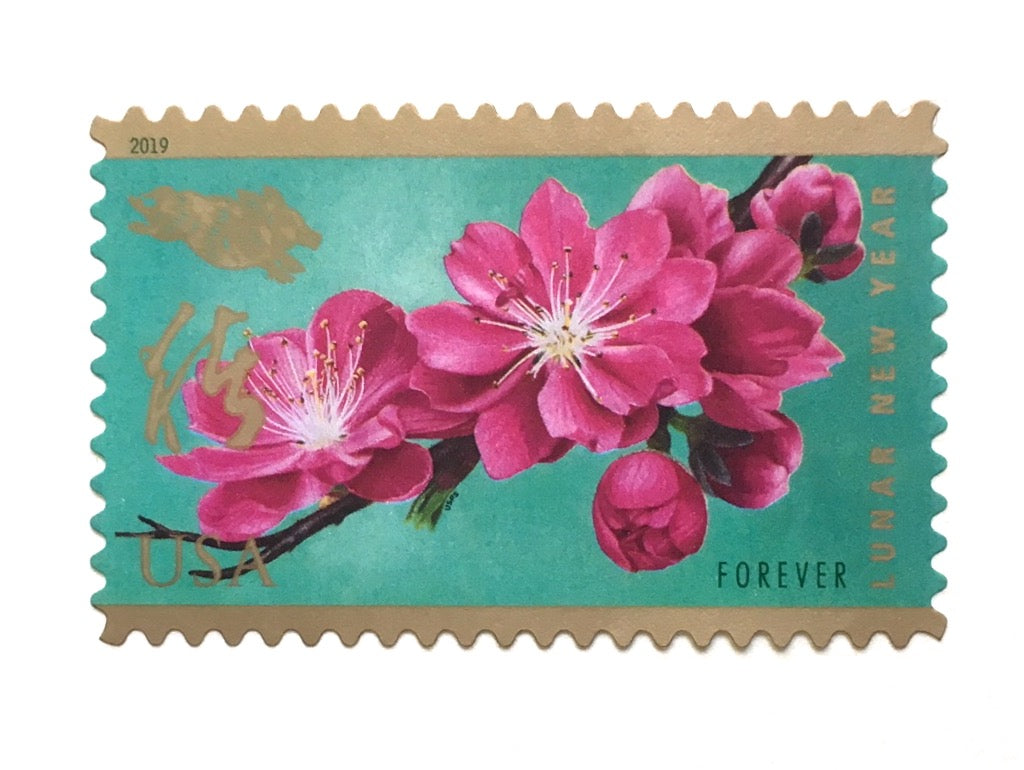5 Pink Blossom Forever Postage Stamps Pink Flowering Tree Branch Stamp ...