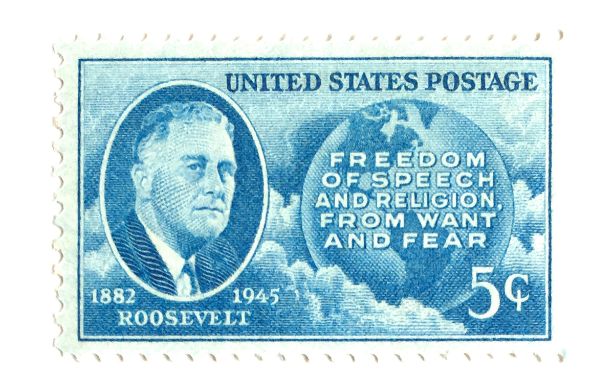 10 Franklin Roosevelt Stamps Blue Vintage 1946 US President Postage fo ...