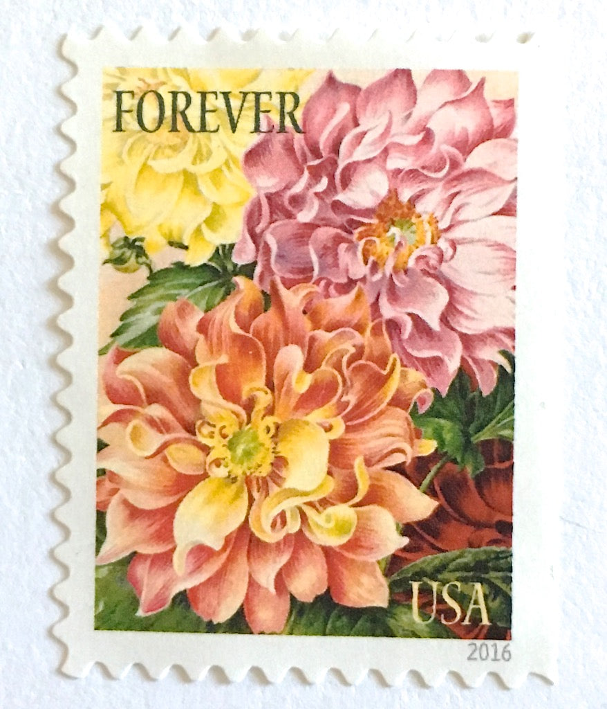10 Dahlia Flower Forever Stamps // Unused Vintage Print Floral Postage ...