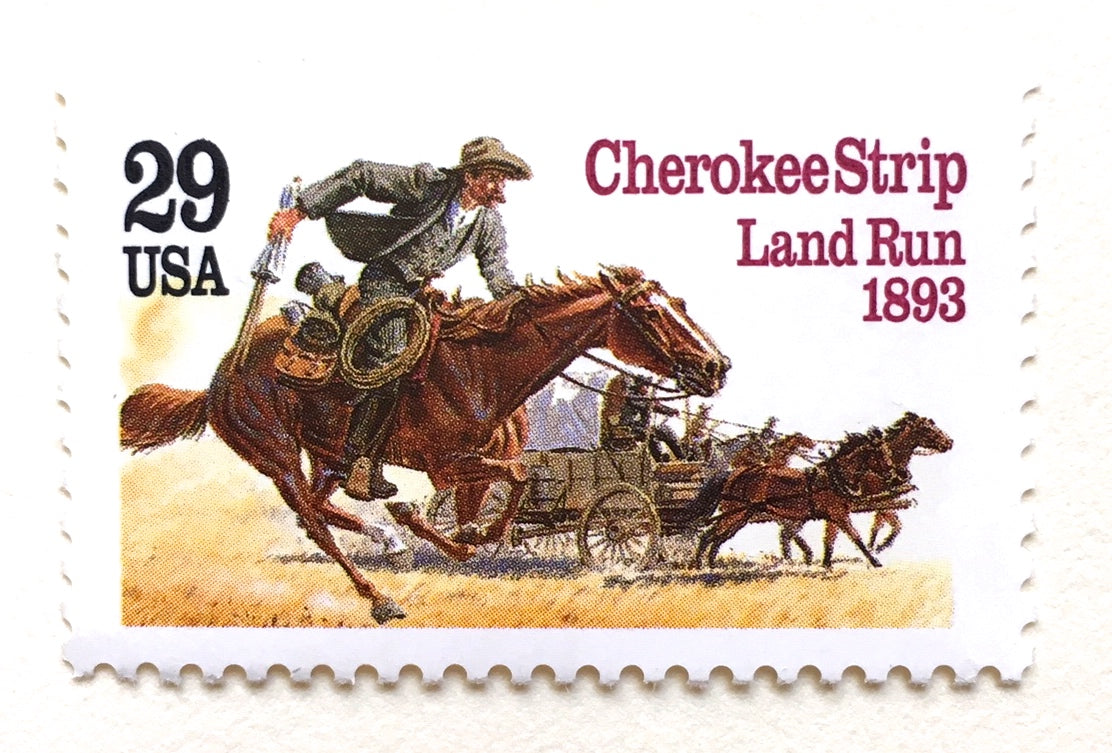 10 Cherokee Strip Land Run Postage Stamps Western Cowboy and Settler V ...