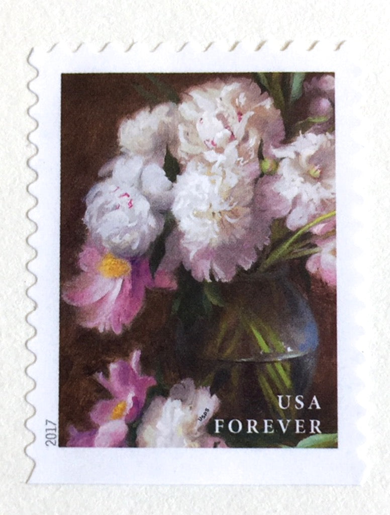 10 Peony Botanical Forever Postage Stamps // Vintage White and Pink Pe ...
