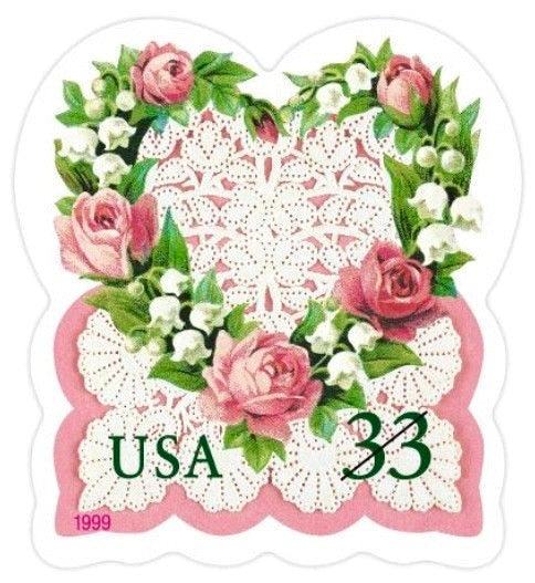 10 Pink Rose Stamps Vintage Heart Shaped Lace Postage Stamps For Maili ...