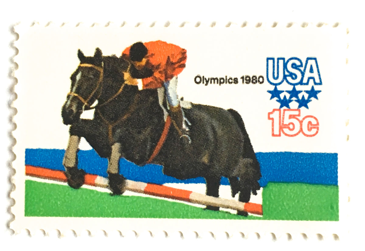 10 Horse Jumping Postage Stamps Unused Vintage Horse Track Jockey Raci ...