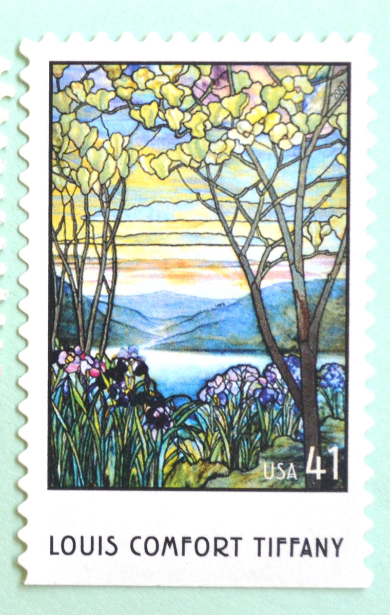10 Forest Postage Stamps Unused Tiffany Stained Glass Nature Stamps fo ...