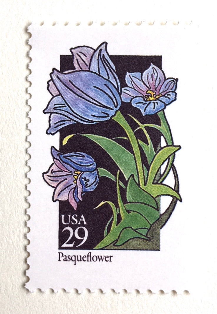 10 Vintage Blue Wildflower Stamps Unused Pasqueflower Postage for Mail ...