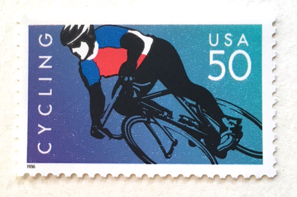 10 Bicycling Postage Stamps 50 Cent Blue Vintage Bicycle Stamps For Ma ...