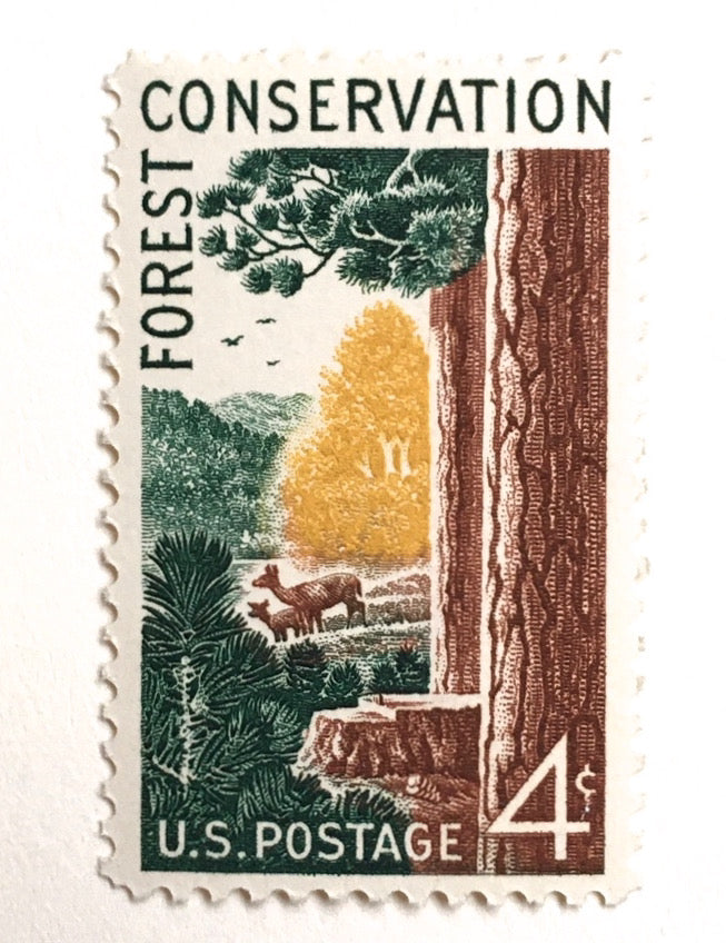 10 Vintage Forest Postage Stamps Pine Tree Forest Conservation Green U ...